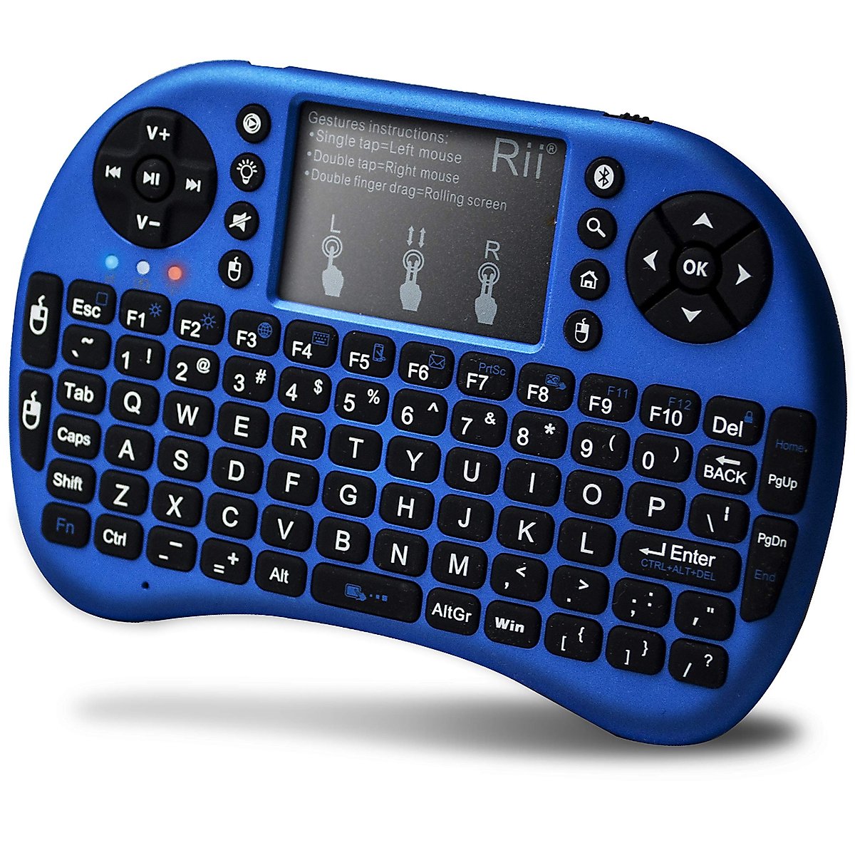 Rii Mini Bluetooth Keyboard with Touchpad＆QWERTY Keyboard, Backlit Portable Wireless Keyboard for Smartphones/ Laptop/PC/Tablets/Windows/Mac/TV/Xbox/PS3/Raspberry Pi .(i8+ Blue)