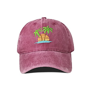Hepandy Palm Tree Embroidered Burgundy Baseball Caps for Men Women, Outdoor Embroidery Summer Beach Trucker Hat Dad Hats