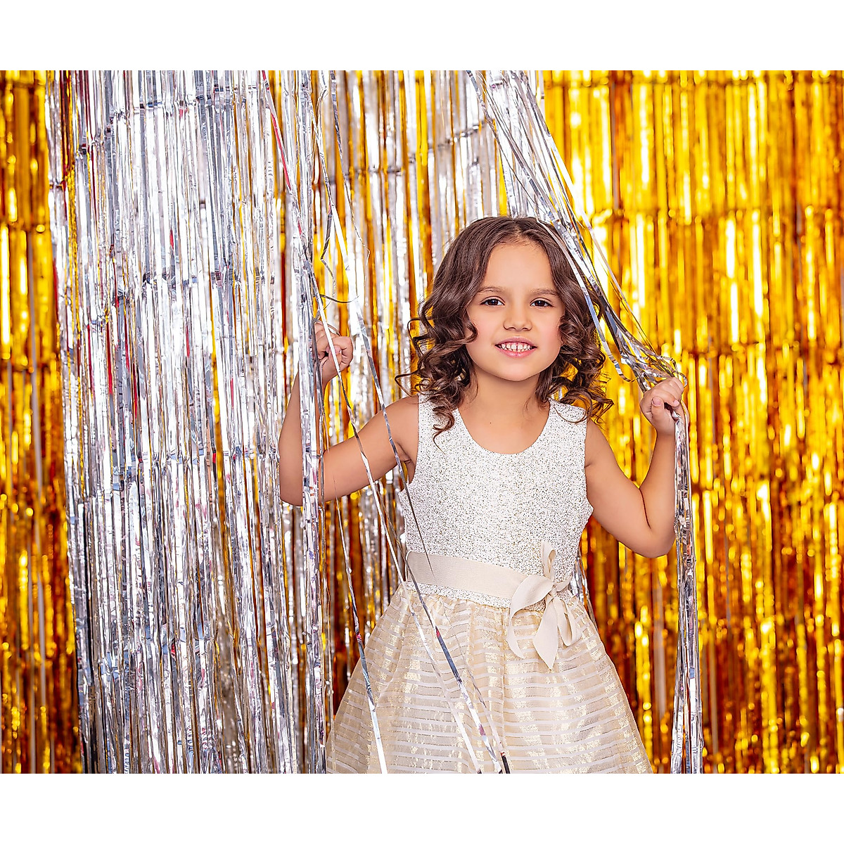 BBPOOL Silver Backdrop for Birthday 2 Pack 3.2ft x 8.2ft Silver Tinsel Streamers Foil Fringe Curtains for Bachelorette Party Decoration Baby Shower Birthday Party Decor