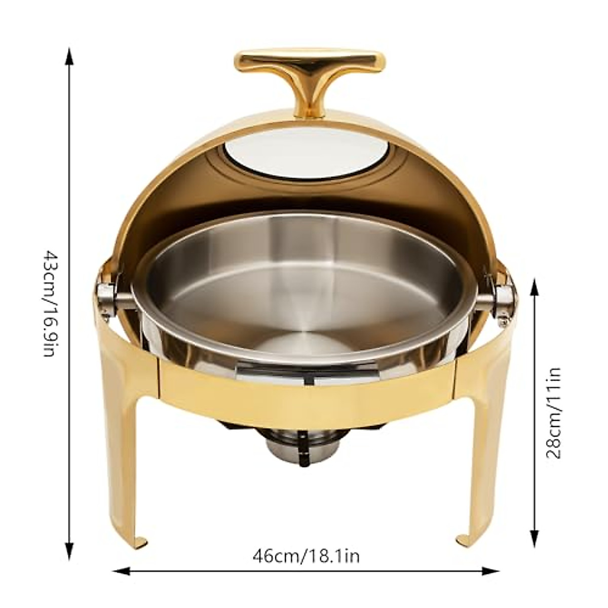 Round Chafing Dish Buffet Set, 6.4QT Stainless Steel Chafer for Catering Buffet Warmers Sets with Clear Lid, High Grade Gold Food Warmers for Parties, Wedding, banquets