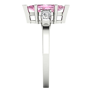 Clara Pucci 1.97ct Marquise Baguette cut 3 stone Solitaire Pink Simulated Diamond designer Modern Statement Ring Solid 14k White Gold