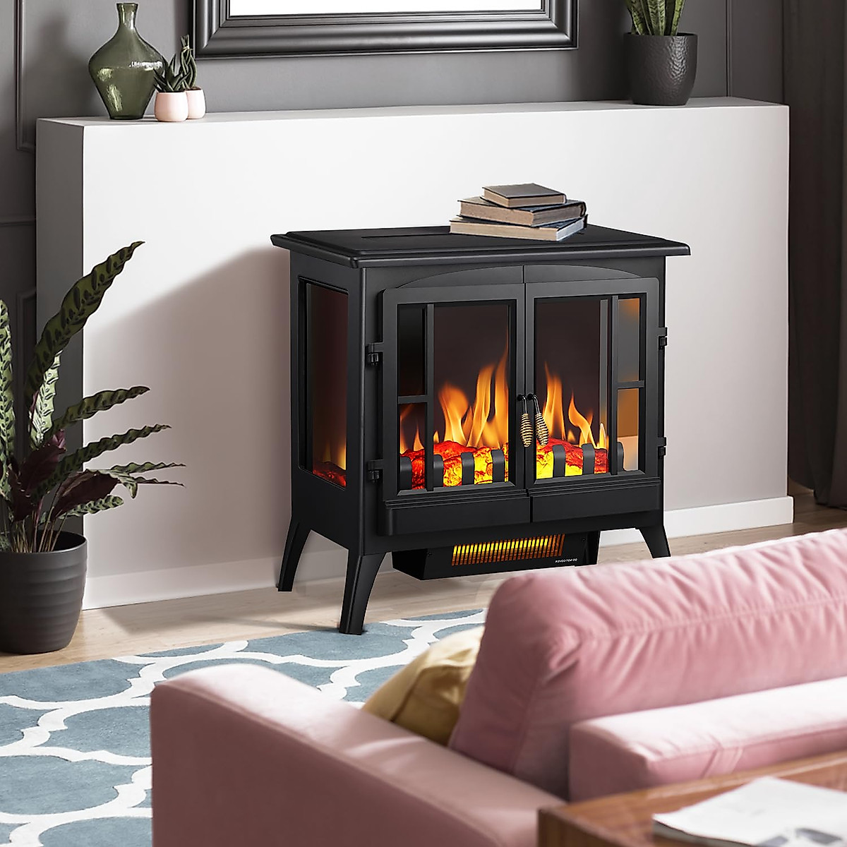 Havato Electric Fireplace Heater, Freestanding Fireplace Heater with Realistic Flame, Overheating Safety Protection, Indoor Space Heater(24 Inch, Black)