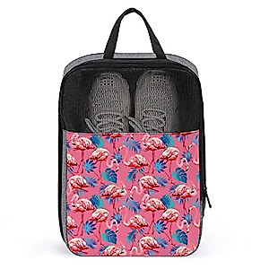 Frcavbin Flamingo Bird And Flowers Pink Travel Shoe Bag Shoes Carrier with Handle and Zipper Foldable Shoe Puches Organizer for Home storage School starts
