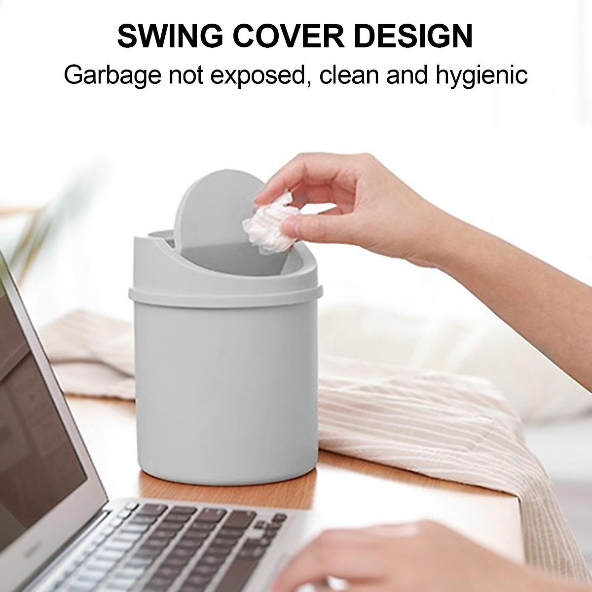 Desk Trash Can with Lid, Pop Up Countertop Wastebasket Small Garbage Can, Tiny Countertop Waste Basket Small Table Top Covered Garbage Bin for Desk Top