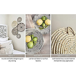 TheNamiCollection Five Seagrass Baskets Set | Hanging, Decorative, Boho Styled Perfect For Trendy, All Natural Home Wall Decor | Handmade, Round, Woven