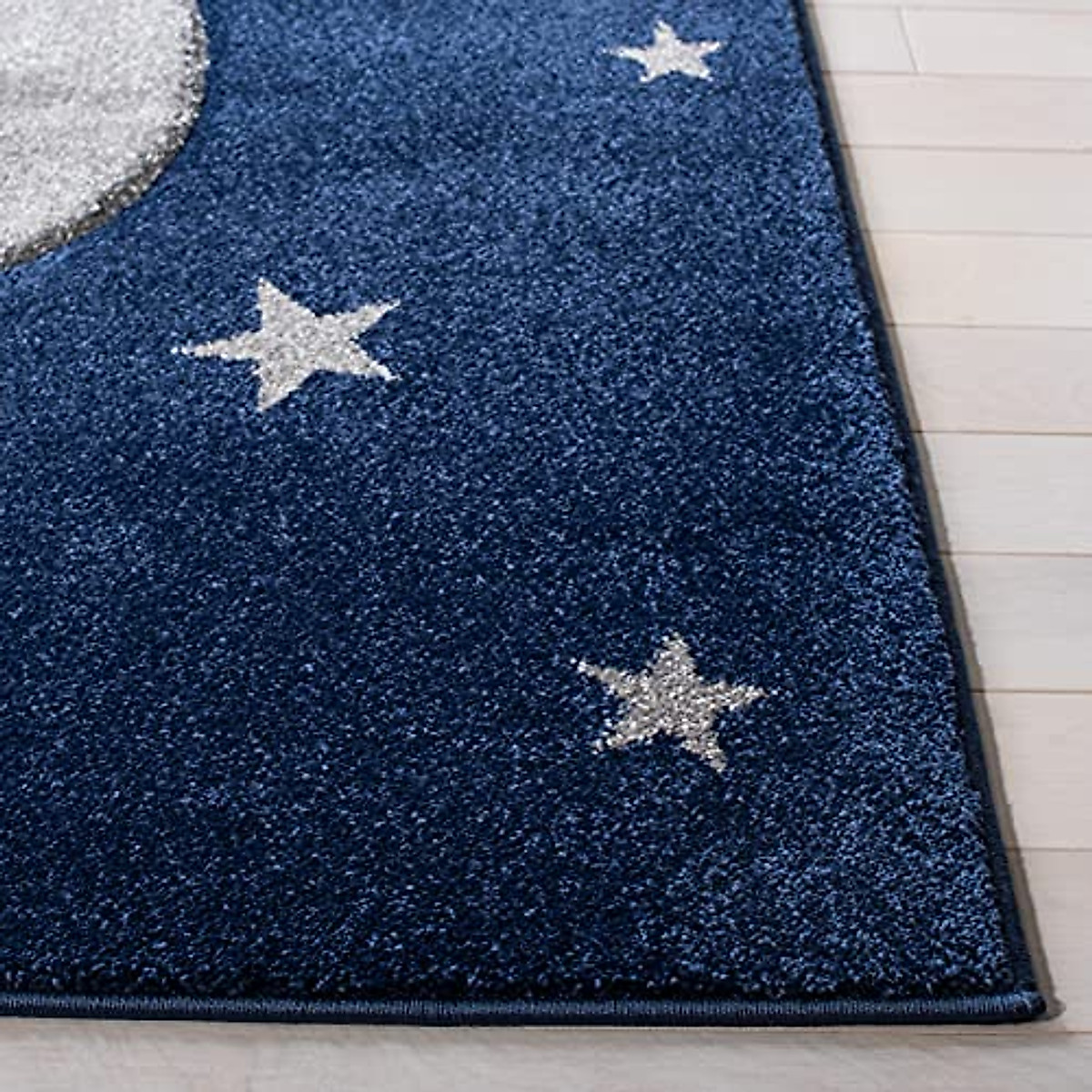 SAFAVIEH Carousel Kids Collection 5'3" Square Navy/Grey CRK195N Koala Hug Non-Shedding Nursery Playroom Area Rug