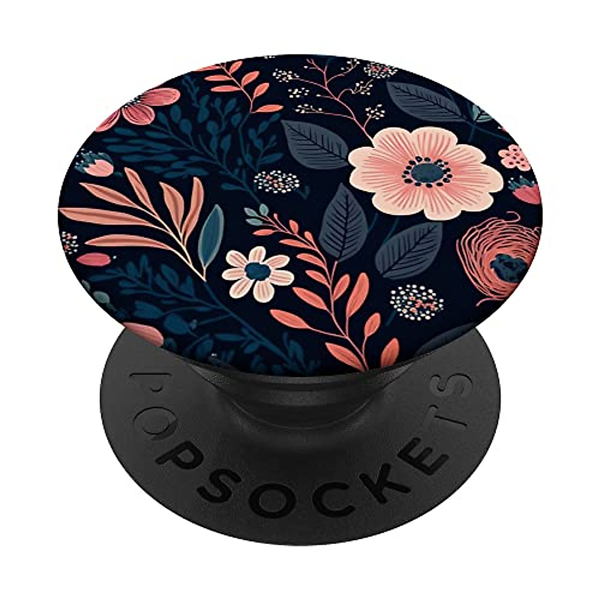 Boho Navy Blue and Pink Floral Botanical Pattern Flower Art PopSockets Swappable PopGrip