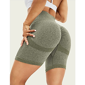 HIGORUN Women's Seamless Workout Shorts Gym Yoga High Waist Scrunch Butt Lift Cycling Shorts Khaki S