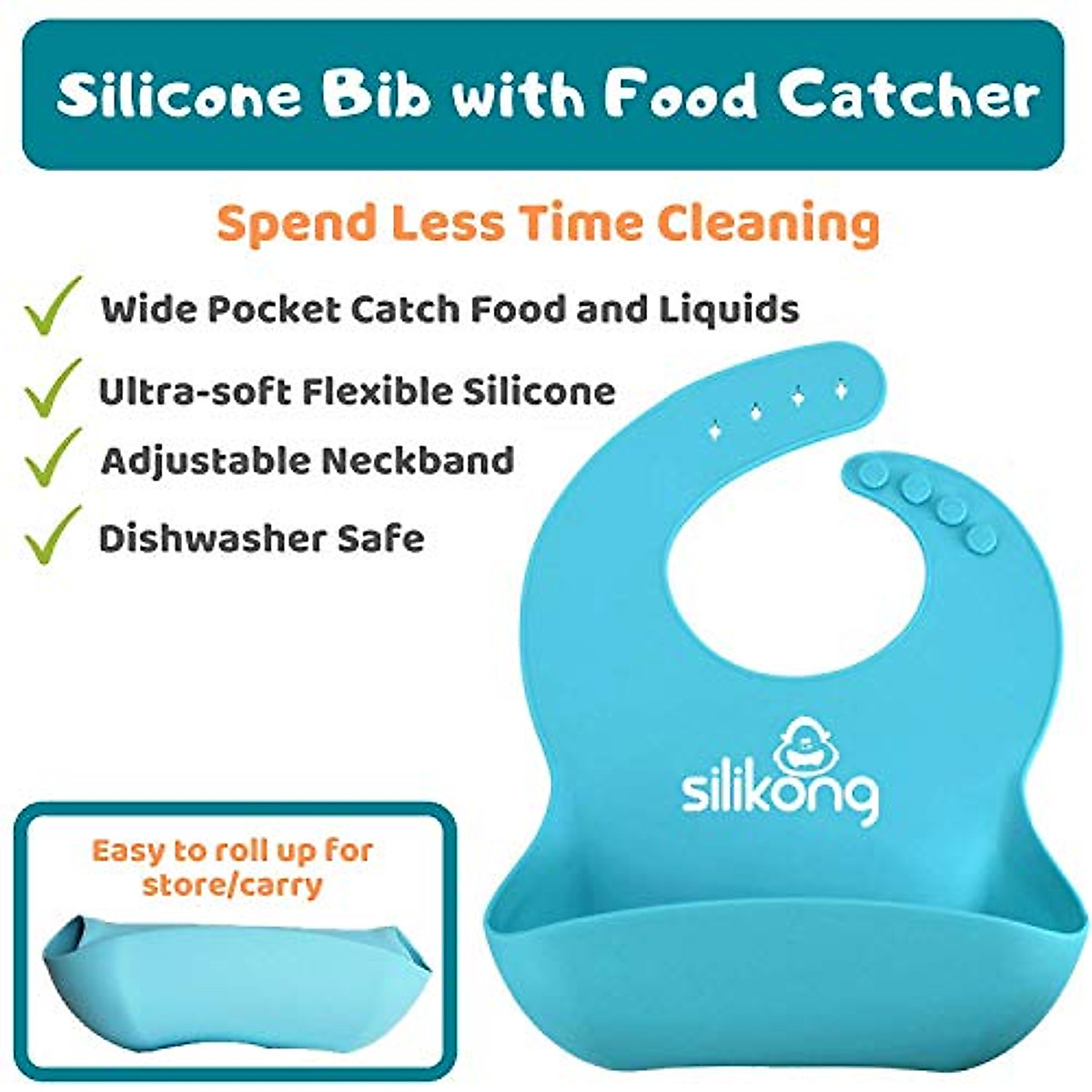 Silicone Baby Feeding Set | Suction Plate for Toddlers + Pocket Bib + Bendable Spoon | BPA Free | Dishwasher, Microwave and Oven Safe (Blue)
