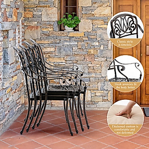 Attliahome 2-Pack Outdoor Cast Aluminum Dining Chairs Set - All-Weather Patio Chairs with Removable Cushions and Armrests and Backrests for Bistro, Restaurant, Garden, Backyard