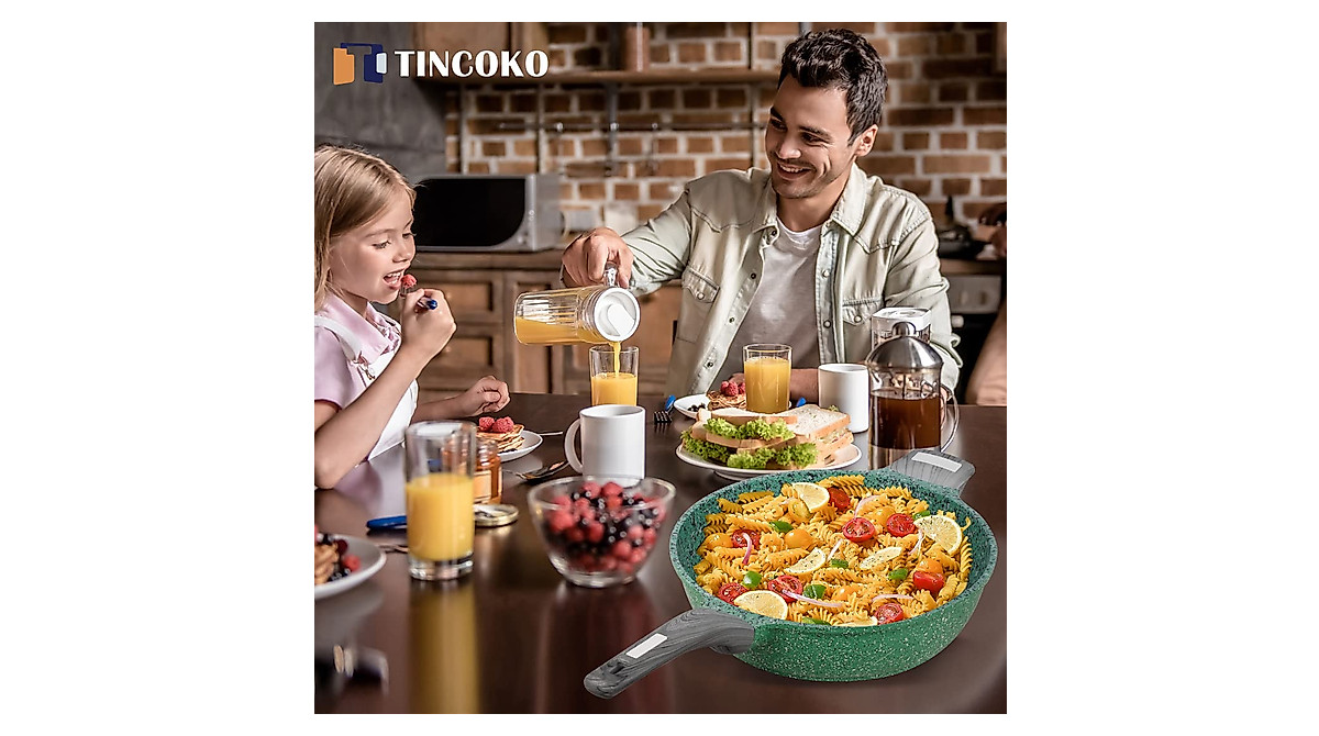 TINCOKO 11" Green Nonstick Deep Fry Pan - Granite Coating