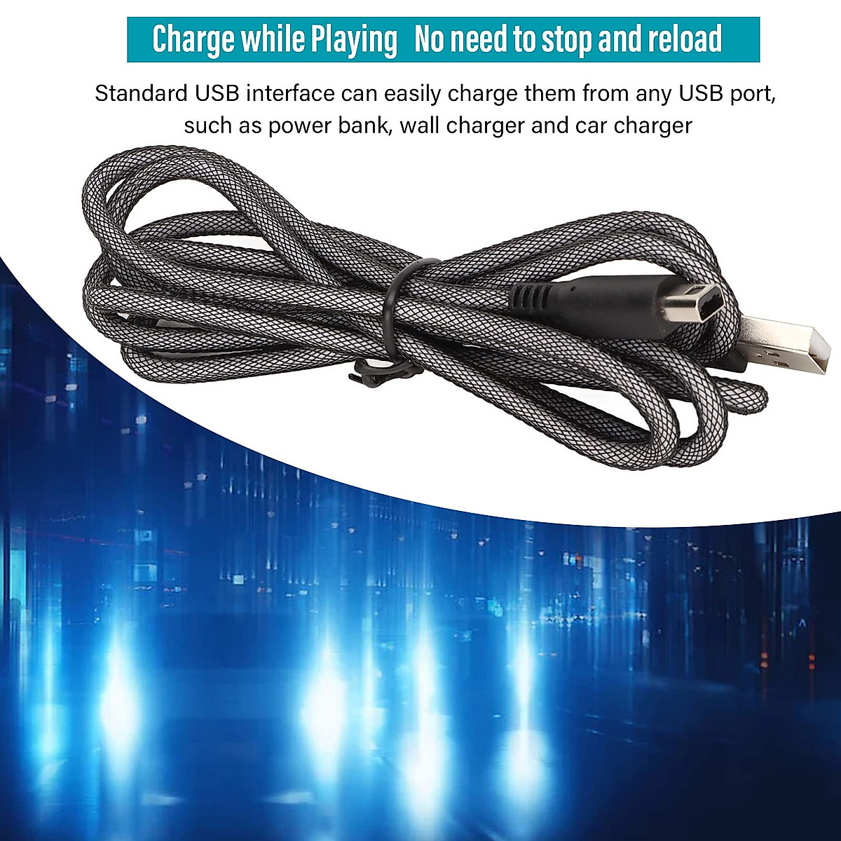 Septpenta 2Pcs 5ft 3DS/ 2DS USB Charger Cable, Supports Playing While Charging, Portable Power Charging Cord Cable for 2DS 3DS 3DS XL New 3DS New 3DS XL New 2DSXL NDSI NDSI LL