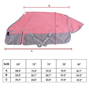Gallopoff 1200 Denier Rip-Stop Turnout Rain Sheet Lightweight Waterproof Breathable Horse Blanket (No Fill) Pinkgrey 69"