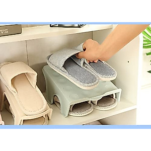 JTJMJTJ 6 Pack 12 Pack Shoe Stage, Shoe Slots Organizer, Double Layer Stack Shoe Rack, 50% Space-Saving Storage Rack Holder, Shoe Holder (Blue,Small(12 Pack))