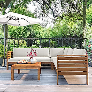 XD Designs 4 Piece Outdoor Patio Furniture Set, Acacia Wood Sectional Sofa w/Seat Cushions, Patio Sectional Conversation Seat with Couches and Coffee Table Beige Cushions