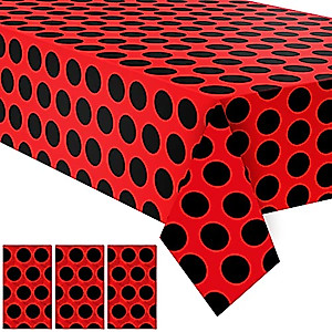 Ladybug Party Supplies Ladybug Tablecloth 54 x 108 Inch Red Ladybug Dot Table Cover Rectangle Waterproof Plastic for Ladybug Theme Baby Shower Birthday Party Picnic Decorations (3 Pack)