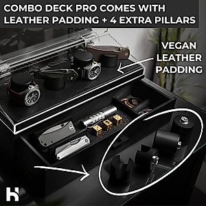 Watch & Pocket Knife Display Case – Switch Up Your Display with the Modular Pillars – Comes with Vegan Leather Padding and 4 Extra Pillars – The Combo Deck Pro – Lifetime Assarance Included