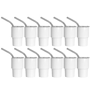 PYD Life 12 Pack 3 OZ Sublimation Shot Glasses Tumblers Blanks Bulk White Mini Wine Tumbler Stainless Steel Tumblers Cups with Lid and Straw for Sublimation Oven Printing