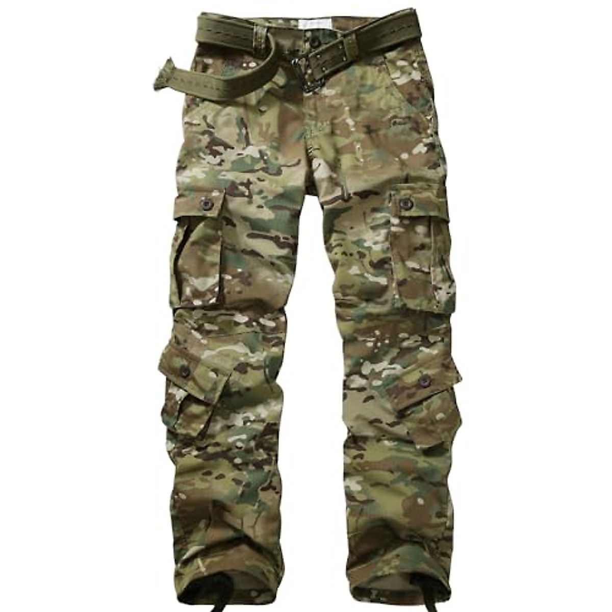 AKARMY Men's Ripstop Wild Cargo Pants, Relaxed Fit Hiking Pants, Army Camo Combat Casual Work Pants with 8 Pockets(No Belt) 3355 CP Camo 34