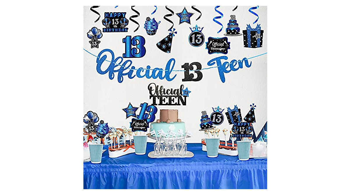 13th Birthday Decorations Black Blue - Official Teen Party Kit