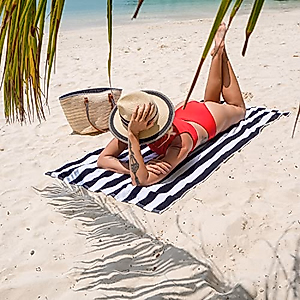 Arkwright California Cabana Stripe Beach Towel - Pack of 4 - Large Soft Quick Dry Cotton Terry Towels Set for Pool, Swim, and Hot Tub, Oversized 30 x 70 in, Black