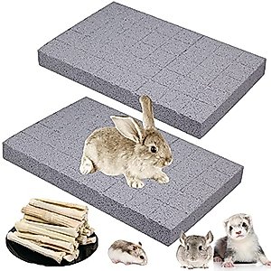 Hamiledyi Rabbit Scratch Foot Pads 2Pack Bunny Grinding Claw Pad Small Animals Lava Grinding Teeth Stone Hamster Chew Sweet Bamboo Treats Toy for Chinchilla Ferret Guinea Pig Rat Gerbil Hedgehog