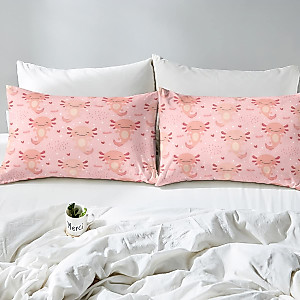 Erosebridal Axolotl Kawaii Bedding Set Twin Size Cute Axolotl Bed Sheet for Kids Girls Teens Cartoon Axolotls Fitted Sheet Reptile Animal Fitted Bed Sheet Bedroom Decor with 1 Pillowcase, Pink