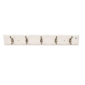 FantasHome 27" Bella Wall Mounted Heavy Duty Hook Rack with 5 Hooks - White/Silver, Satin Nickel Finish