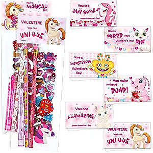 48 Pack Valentine's Day Stationery Favor Bags Self-adhesive Cellophane Plastic Cello Present Bags with Cute Bag Toppers for Kids Valentine Party Classroom Exchange Presents Party Wrapping Supplies