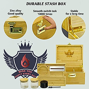 Large Stash Box with Rolling Tray and 5 Accessories,Divider management space,Luxury Gift Set ,Wooden Storage Set with Lock for Storage Items