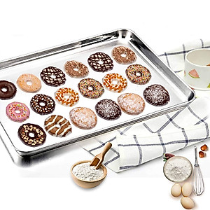 TeamFar Baking Sheet Set of 2, Baking Pans Tray Cookie Sheet Stainless Steel, Non Toxic & Healthy, Mirror Finish & Rust Free, Easy Clean & Dishwasher Safe