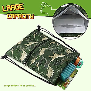 WAWSAM Dinosaur Drawstring Backpack - Drawstring Bags for Boys Kids Swim Bag for Beach Swim Swimming Pool Draw String Bags with Zippered Pocket Waterproof Sports Gym Bag