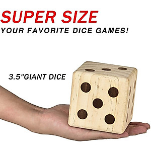 ropoda Giant Wooden Yard Dice,Outdoor Game Giant Dice Set Yard Game 3.5"-Includes 6 Dice, Scoreboard and Canvas Carrying Bag-Great Backyard and Lawn Game