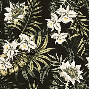 Wallercity Retro Black Floral Peel and Stick Wallpaper Floral Wallpaper Peel and Stick Vintage Black Contact Paper 17.5" x78.7" Vinyl Wall Paper Removable Contact Paper for Cabinets Shelf Liner