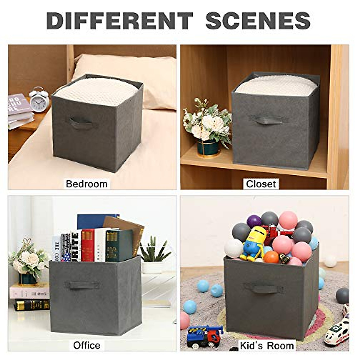 C&AHOME Cube Storage Bins 6-Pack Foldable Fabric Storage Cubes Baskets Containers Drawers with Dual Handles, Toys Closet Storage Box for Organizing Shelf, 10.5" L x 10.5" W x 11" H, Dark Grey