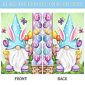 Texupday Welcome Bunny Gnome Easter Eggs Tulips Decoration Easter Spring Holiday House Flag Outdoor Yard Flag 28" x 40"