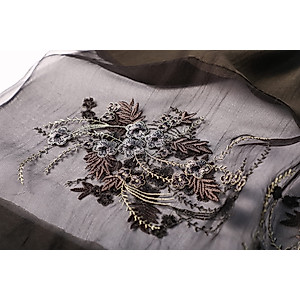 WINCESS.YU Silk Scarf for Women Lightweight Shawls and Wraps for Weddings Fashion Pashmina Shawl Embroidered Scarves (Black)