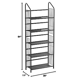Unbrand Black 5 Tier Metal Bookshelf Rack,
