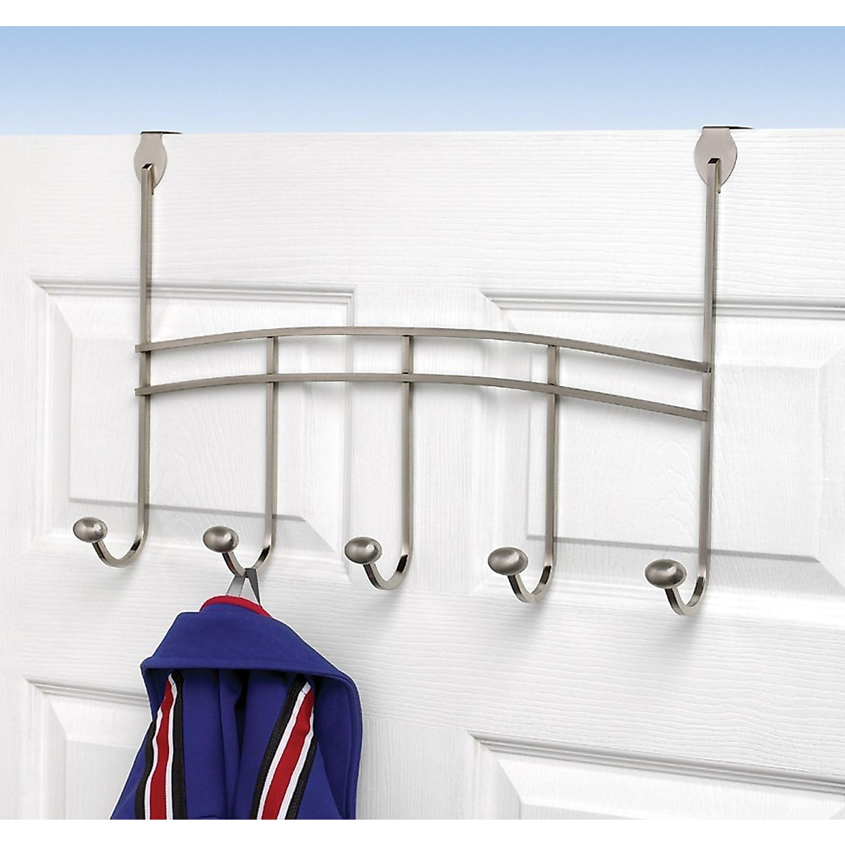 Spectrum Diversified Duchess 5 Door Hooks for Closet, Bathroom & Laundry Room, Jacket & Towel Rack, Clothes Hanger for Small Spaces, Satin Nickel