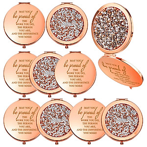 Unittype 10 Pcs Employee Appreciation Gift Inspirational Compact Mirror Thank You Gifts Bulk Travel Pocket Mirror for Women Teacher Nurse Caregiver Medical Assistant Gifts Bulk(Rose Gold)