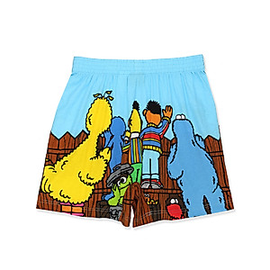 Sesame Street Elmo Cookie Monster Men's Button Fly Boxer Lounge Shorts (Medium, Multicolor)