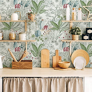 Erfoni Floral Wallpaper Peel and Stick Wallpaper Floral Contact Paper 17.7inch x 118.1inch Vintage Flower Wallpaper Peel and Stick Leaf Self Adhesive Removable Wall Paper Bathroom Cabinets Vinyl