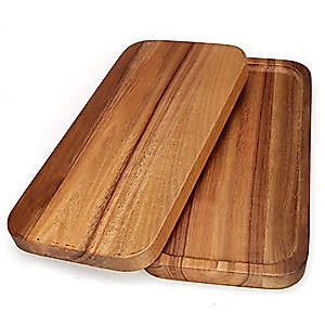 2 Pcs Rectangular Wooden Platters for Food Party Decorative Serving Tray Acacia Wood Cheese Charcuterie Board Rectangle Dessert Dishes Dinner Plates for Decor Snack Appetizer Platter