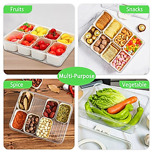 Portable Divided Serving Tray with Lid with Handle, 8 Compartment Snackle Box Container,- For Clear Organizer Fruit, Candy, Nuts,Snacks,Great for parties, beach fun and outdoor camping(8)
