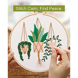 Santune 3 Sets Embroidery Starter Kit with Pattern and Instructions, Cross Stitch Set, Stamped Embroidery Kits with 3 Embroidery Clothes with Pattern, 1 Embroidery Hoops