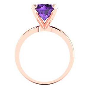 Clara Pucci 3.0 ct Round Cut Solitaire Natural Purple Amethyst Engagement Bridal Promise Anniversary Ring in 18K Rose Gold Size 10