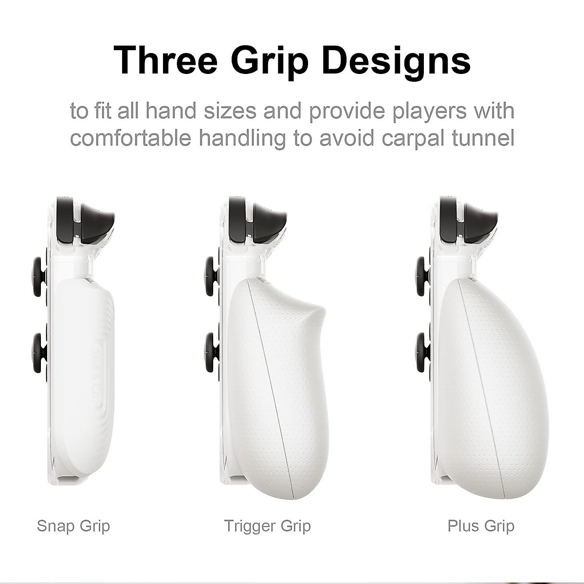 Skull & Co. GripCase OLED Bundle: A Dockable Transparent Protective Case with Replaceable Grips [to fit All Hands Sizes] for Nintendo Switch OLED Model- OLED White