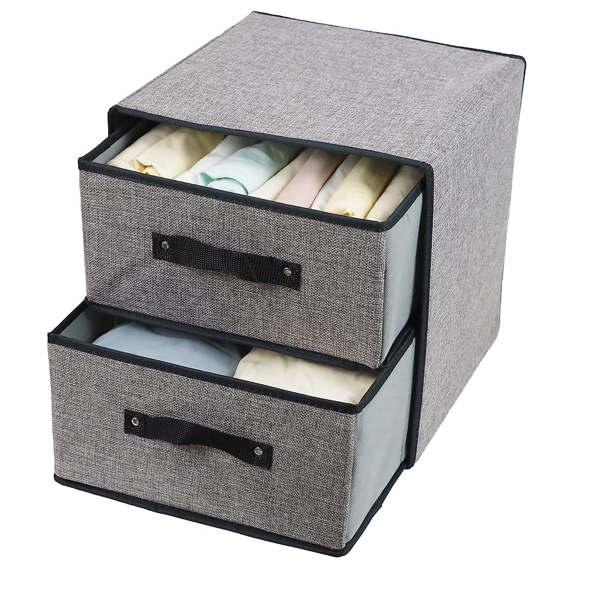 Linen Closet Organizers and Storage, Fabric Storage Drawer Organizer, Dresser Organizer with 2 Drawers for Underwear, Sock, Bra, Small Items, Drawer Organizers for Clothing, 12×12×12 INCH (Gray)