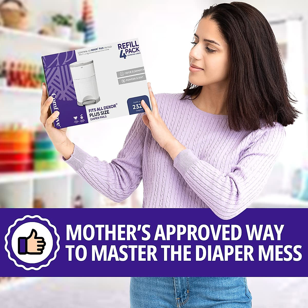 COMFICOVE Refills Compatible with DEKOR PLUS Diaper Pails | 4 Pack | Extra Thick Diaper Pail Refill Liners | Fresh Scent | Easy to Replace and Dispose of Diaper Bag | Odorless Baby Diapers Disposal