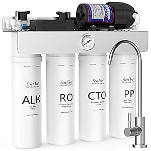 SimPure Alkaline UV Reverse Osmosis System, NSF/ANSI 58 Certified, Tankless RO Water Filter System 400 GPD, pH+ Remineralization Water Filtration Under Sink, BPA Free, Built-in Pump